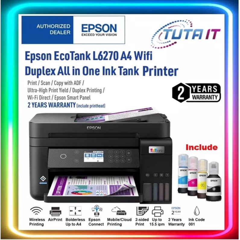 Epson EcoTank L6270 A4 Wi-Fi Duplex All-in-One Ink Tank Printer with ...
