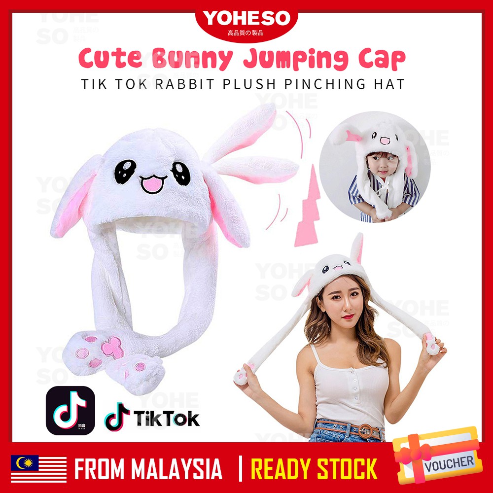 YOHESO Moving Magnet Cute Hat TIK TOK Plush Toys Funny Bunny Rabbit ...