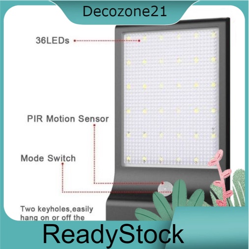 36 Led Outdoor Light Solar Induction Street Lamp Ip67 Waterproof Cahaya ...