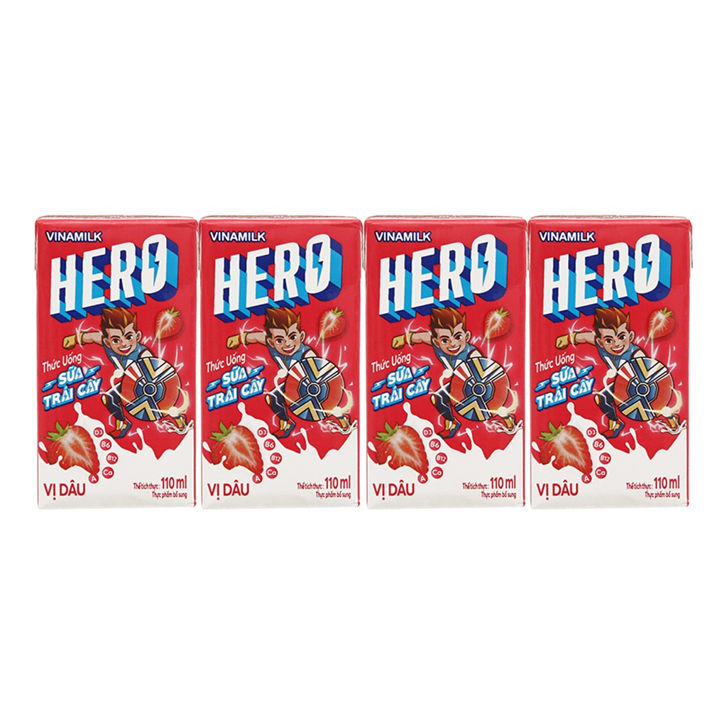 Pack Of 4 Boxes Of Vinamilk Hero Strawberry Fruit Milk Box Of 110ml ...