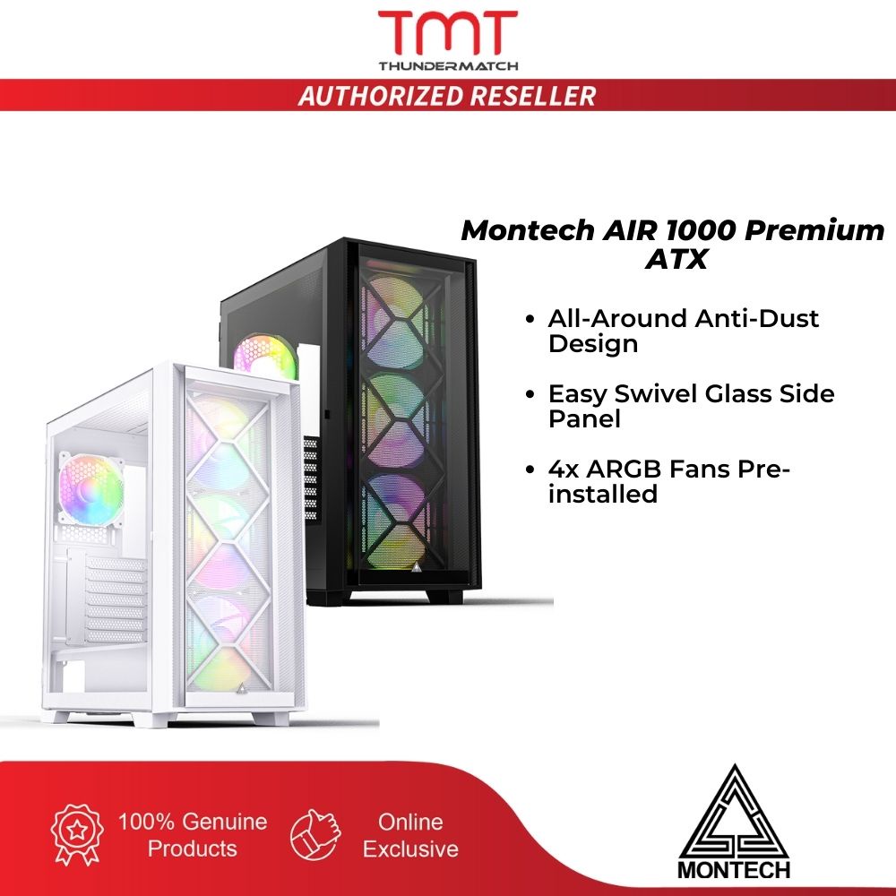 TMT Montech AIR 1000 Premium TG DUAL Front Panel ATX Casing | BLACK ...