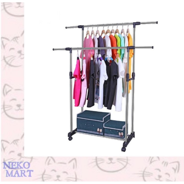 Rak Simpan Baju / Rak Besi / Clothes Rack / Double Garment Rack with ...