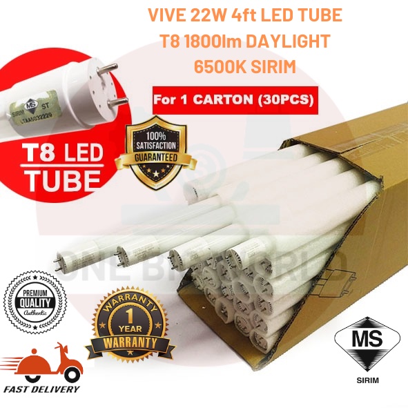 30pcs 22W 4ft LED Tube T8 1800lm Daylight 6500K Sirim Lampu Panjang LED Wholesale Price | Shopee ...