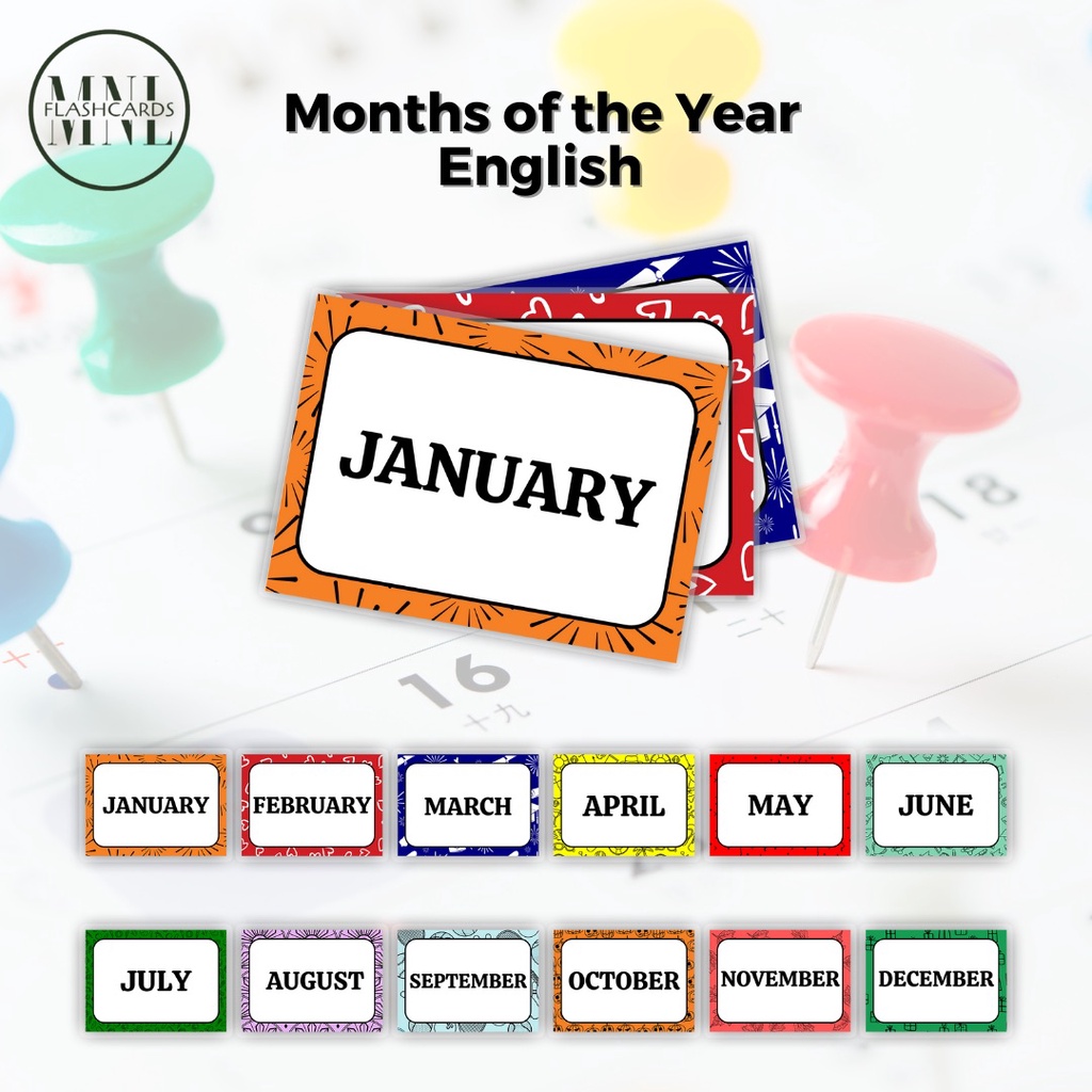 MONTHS OF THE YEAR- ENGLISH FULLY LAMINATED EDUCATIONAL FLASHCARDS WITH ...