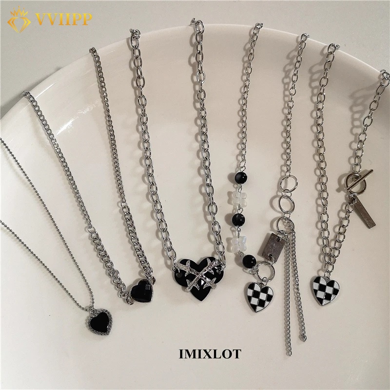 Fashion Butterfly Checkerboard Heart Pendant Necklace Pearl Bead ...