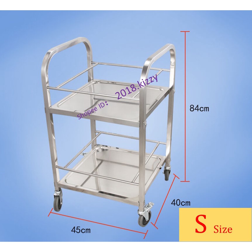 KIZZY 2 Tier Stainless Steel Square Serving Cart Food Trolley 2 Tingkat ...