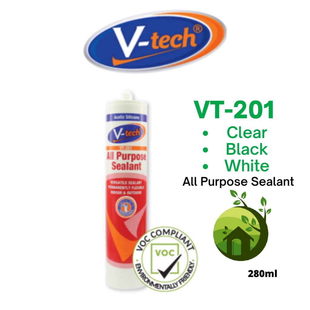 V-Tech VT-201 All PURPOSE SEALANT Silicone Sealant 201 Clear White ...