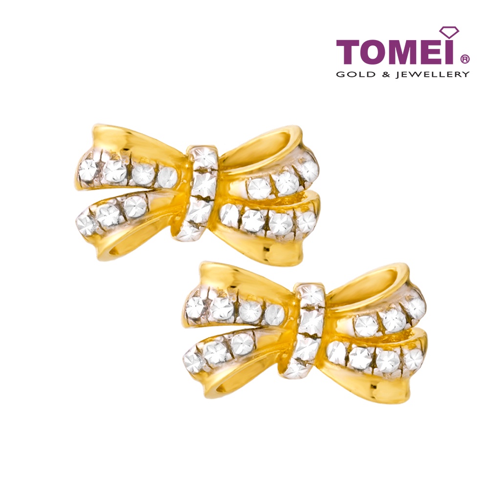 TOMEI Dual-Tone Ribbon Stud Earrings, Yellow Gold 916 | Shopee Malaysia