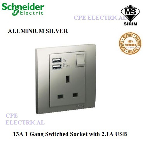 Schneider Vivace KB15USB 13A 1 Gang Switched Socket with 2.1A USB ...