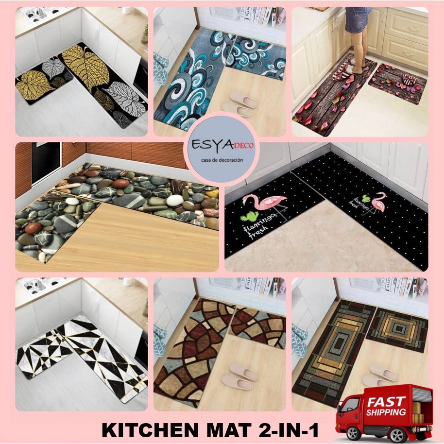 ESYADECO 2 pcs Alas Kaki Dapur Kitchen Mat Living Room Floor Mat Anti ...