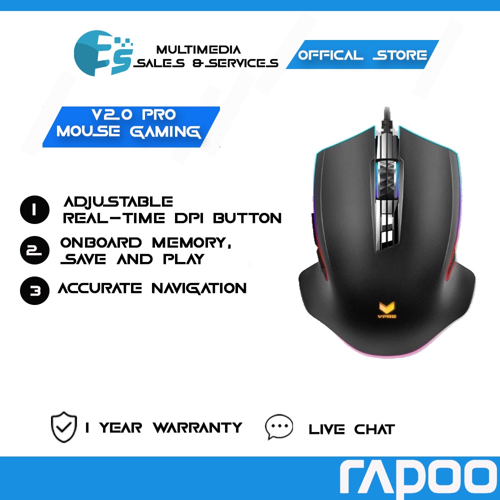 Rapoo V20 Pro Wired & Wireless Gaming Mouse Black / Ergonomic design ...