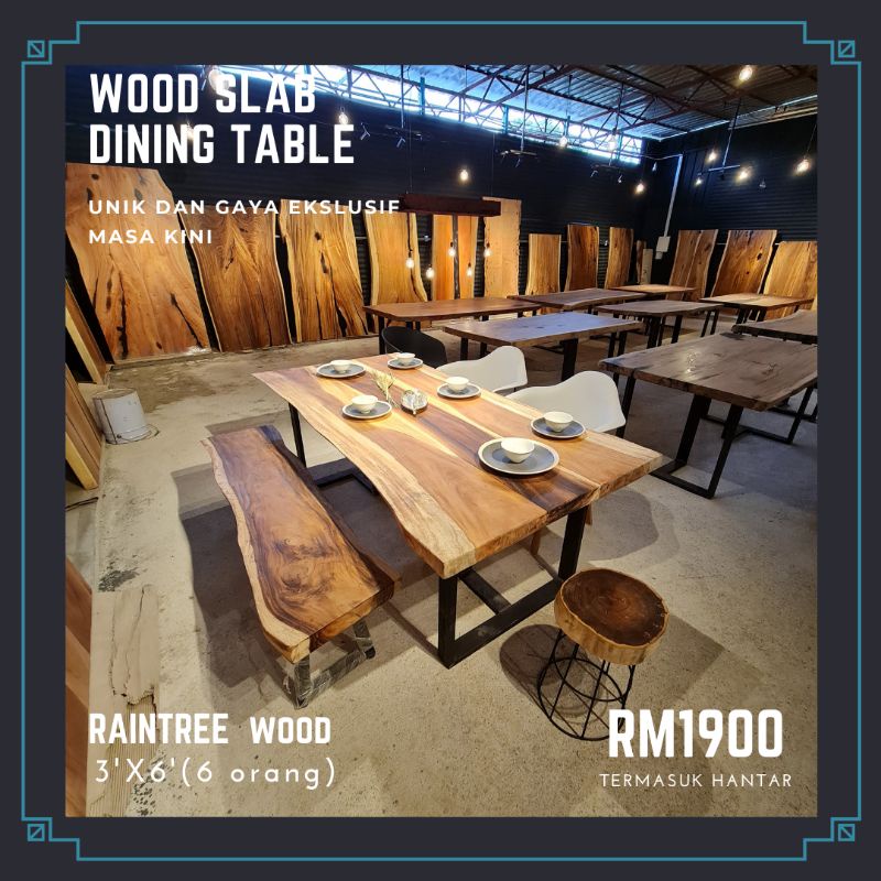 MEJA MAKAN KAYU BALAK DINING TABLE WOOD SLAB | Shopee Malaysia