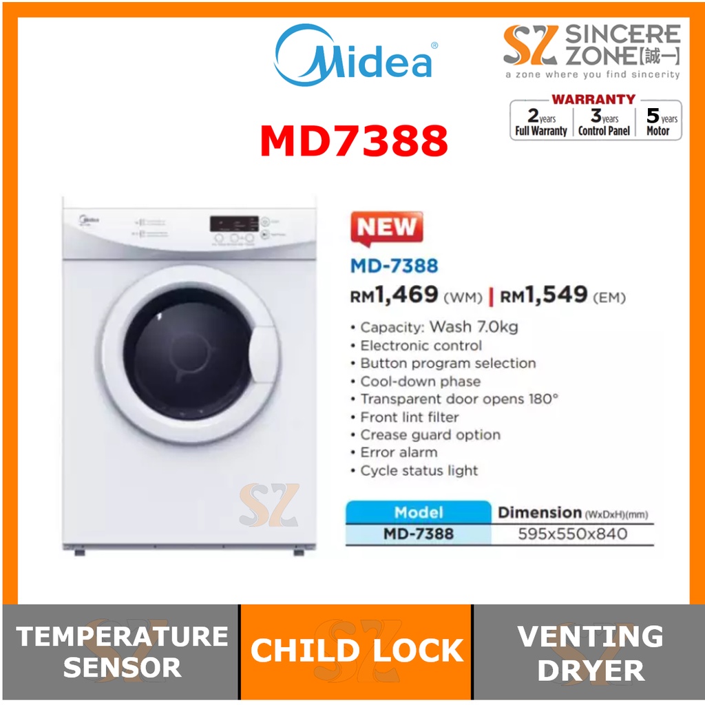 Midea MD7388 7kg Vented Front Load Dryer / Electronic Control/Midea ...