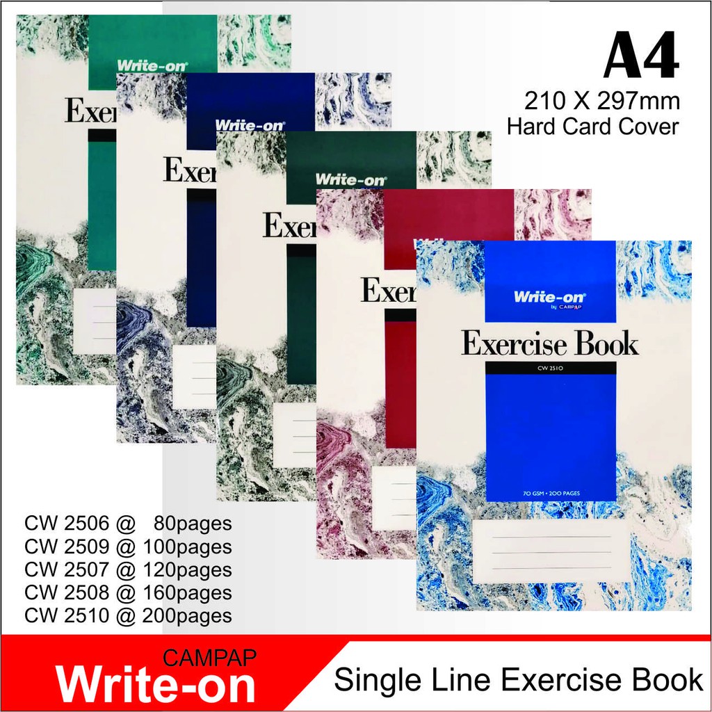 Campap Write On A4 Long Exercise Book 70gsm - 80pgs 100pgs 120pgs 160pgs 200pgs Single line ...