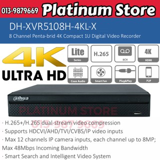 DAHUA DH-XVR5108H-4KL-I3 8-Channel 8CH Ultra HD 4K 2160P VGA/HDMI DVR ...