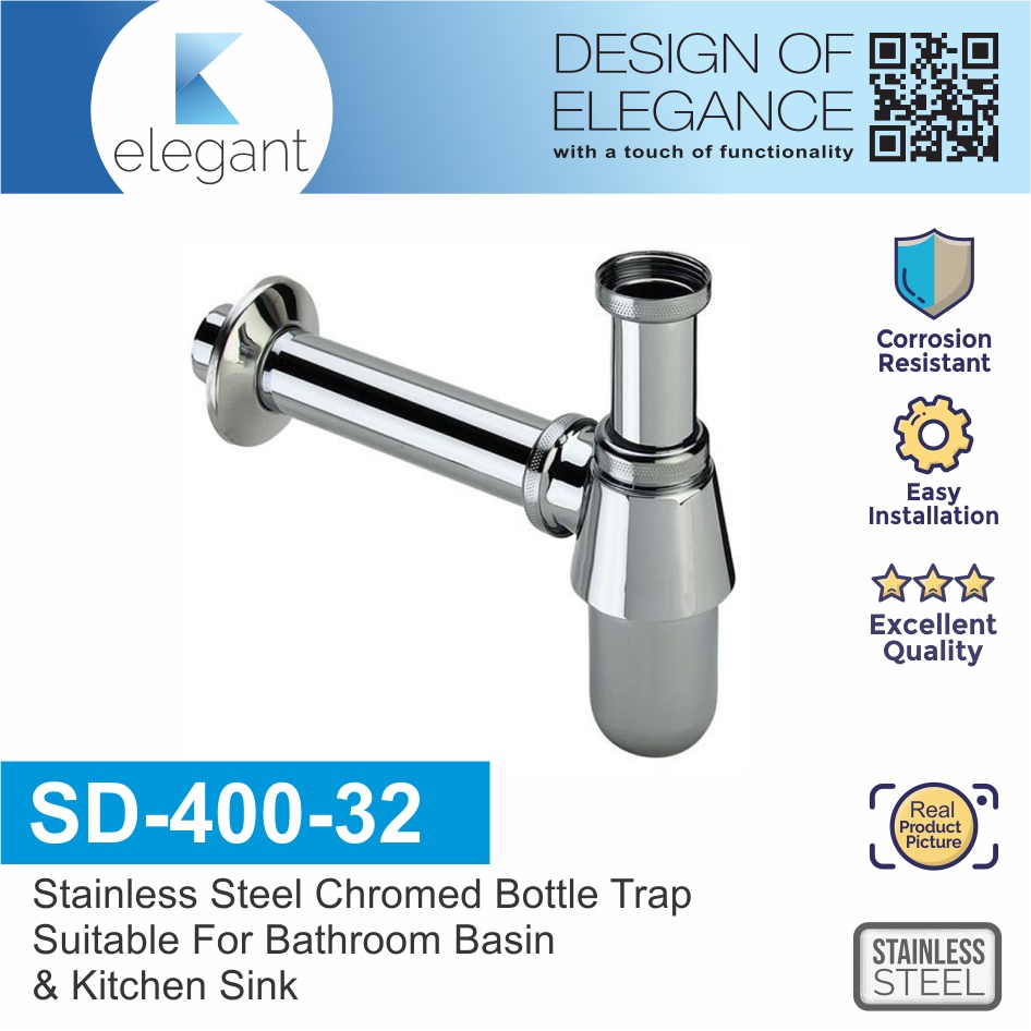 Sinor SD-400-32 Stainless Steel Bottle Trap Kitchen Bathroom Sink Trap ...