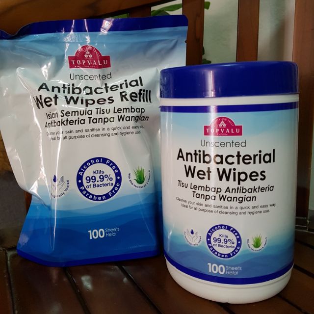 UNSCENTED Antibacterial Wet Wipes Tisu Basah Anti Bakteria Tanpa Wangian Container/Refill 100 ...
