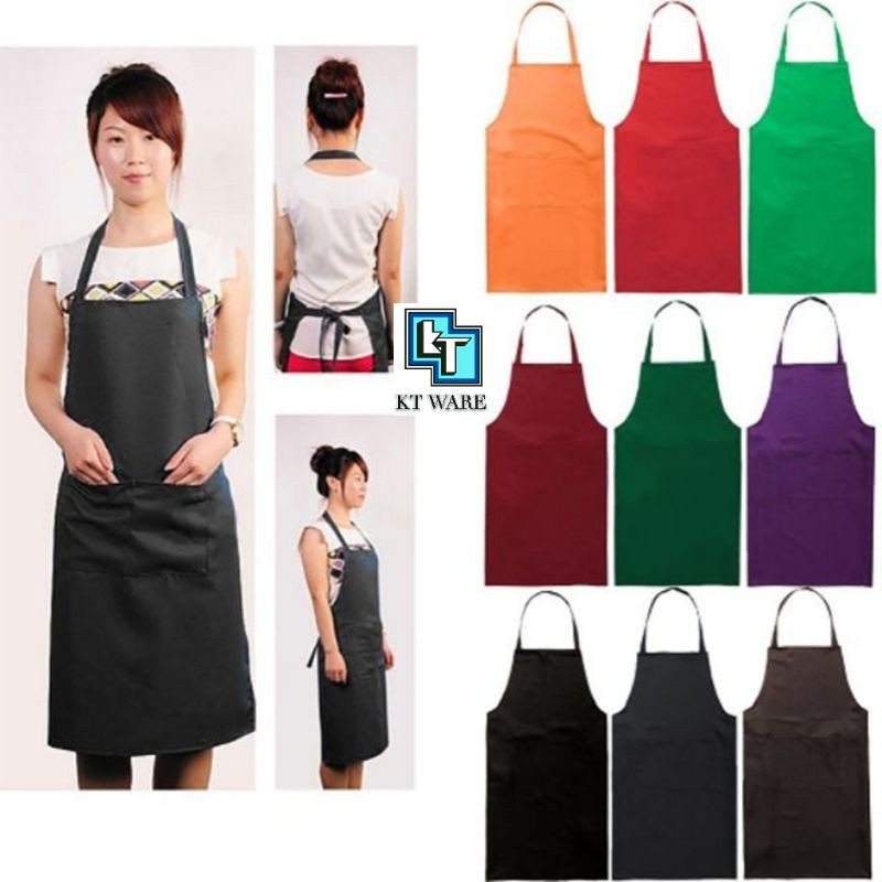 KT WARE solid colour back self tie apron Bib apron with pocket kitchen ...