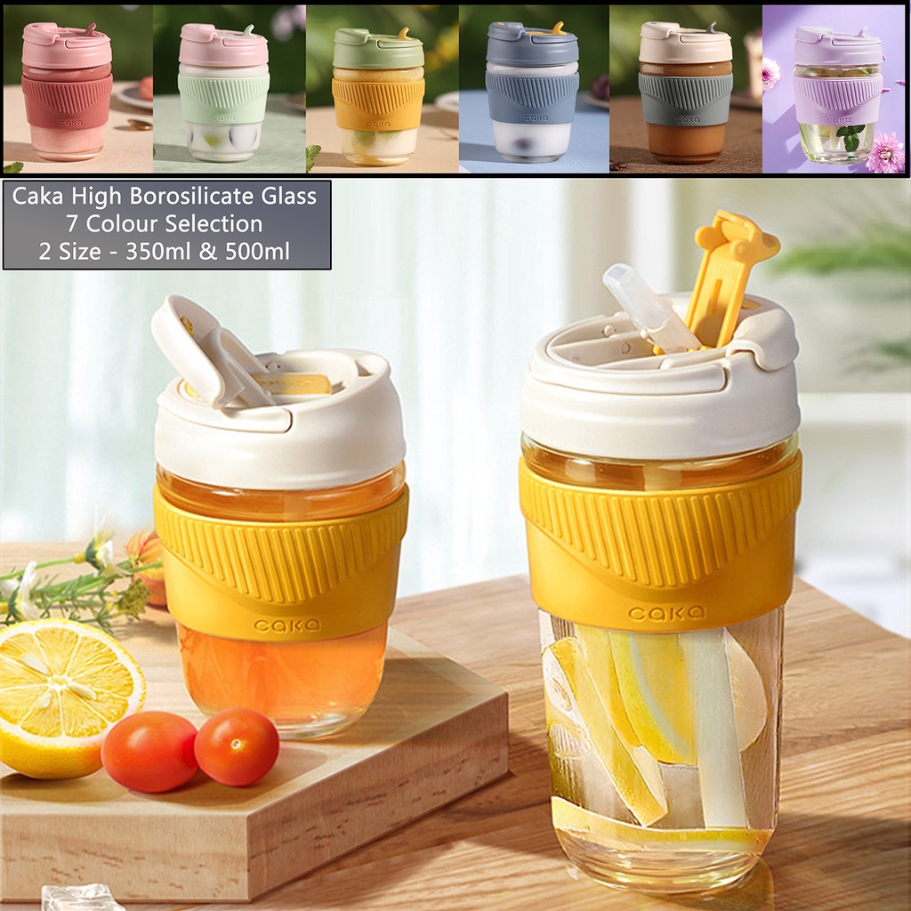 Caka 350ml/500ml Leakproof High Borosilicate Glass Coffee Cup Yogurt Cup Water Glass Bottle ...