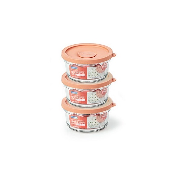 GlassLock [350ml x 3pcs] [Rice] Microwave Circle Container Storage ...