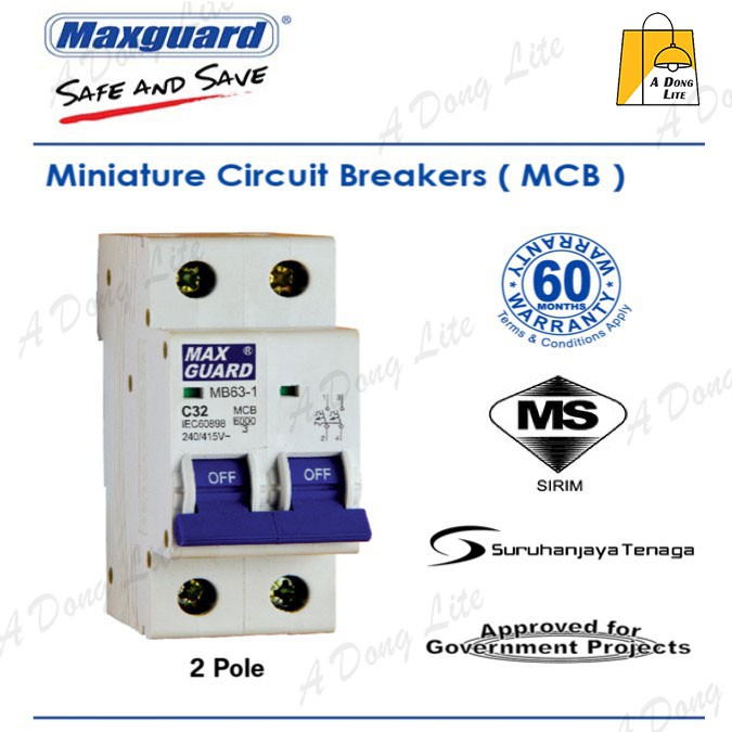 MAXGUARD MCB 2POLE 3POLE 16A 20A 32A 63A 6kA Miniature Circuit Breakers ...