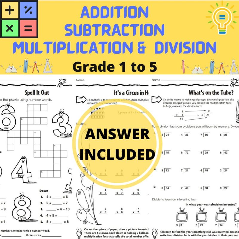 M13 Addition Subtraction Multiplication Division WorkbookI Primary ...
