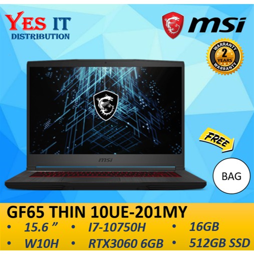 MSI GF65 Thin 10UE-201MY Gaming Laptop ( i7-10750H, 16GB, 512 SSD, 15.6 " FHD 144Hz, NVD GTX3060 ...