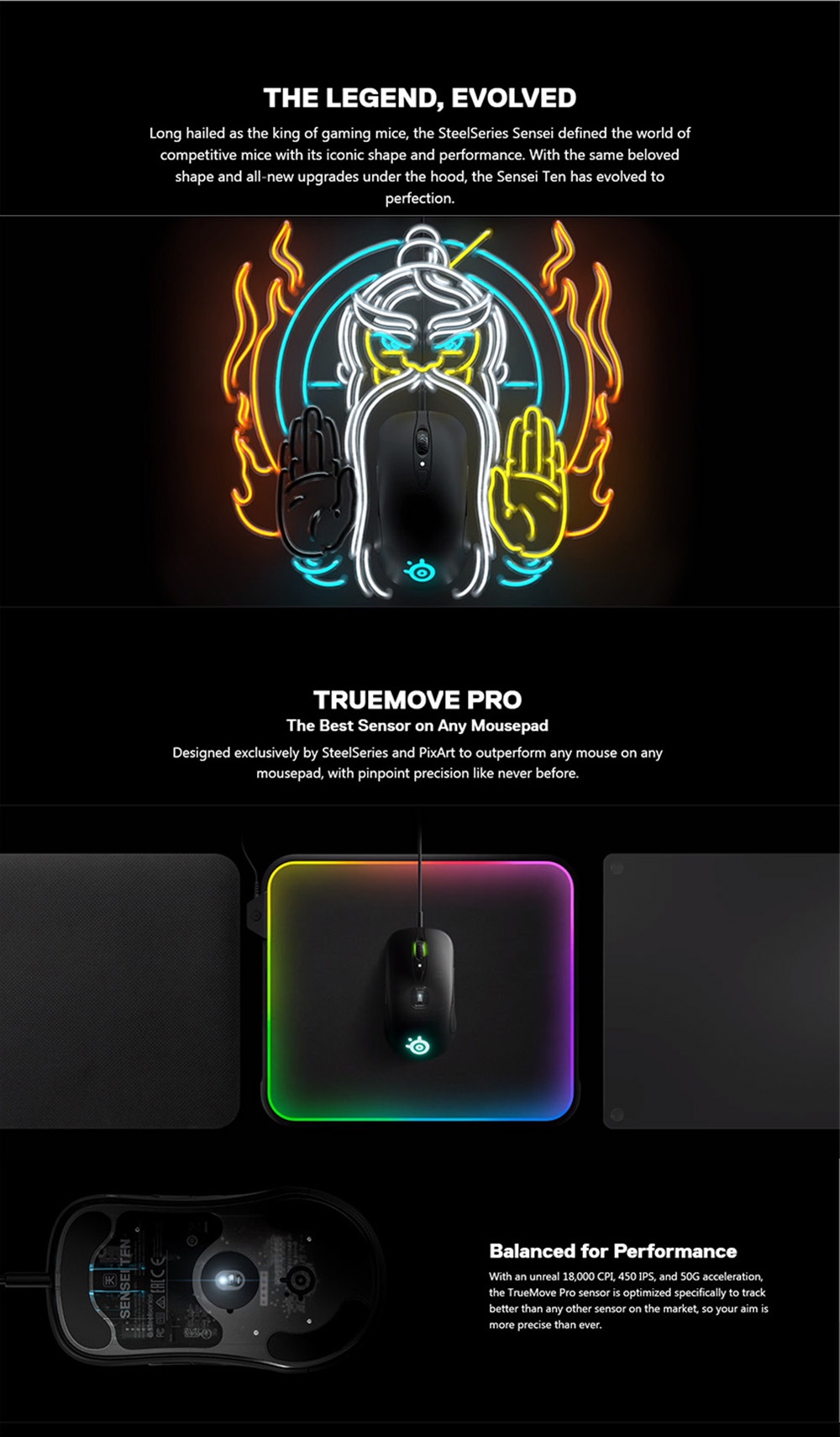 SteelSeries Sensei Ten RGB Gaming Mouse Ambidextrous Shape For Left ...