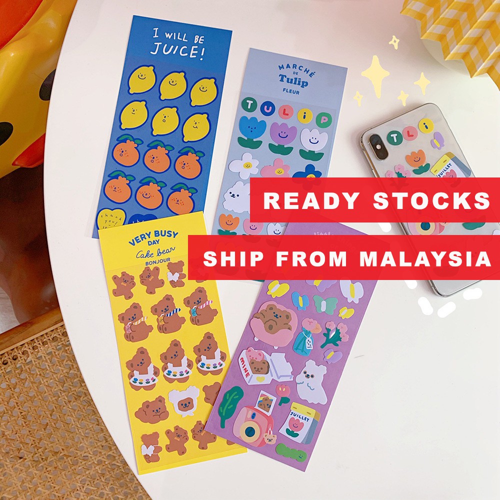 Inssy Korean Cute PVC Sticker Milkjoy Bear Series Fruits Bear Tulips ...