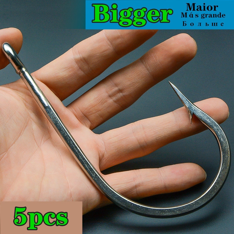 Bigger Shark Tuna Fishhooks 5pcs Stainless Steel Oversized Big Fish ...