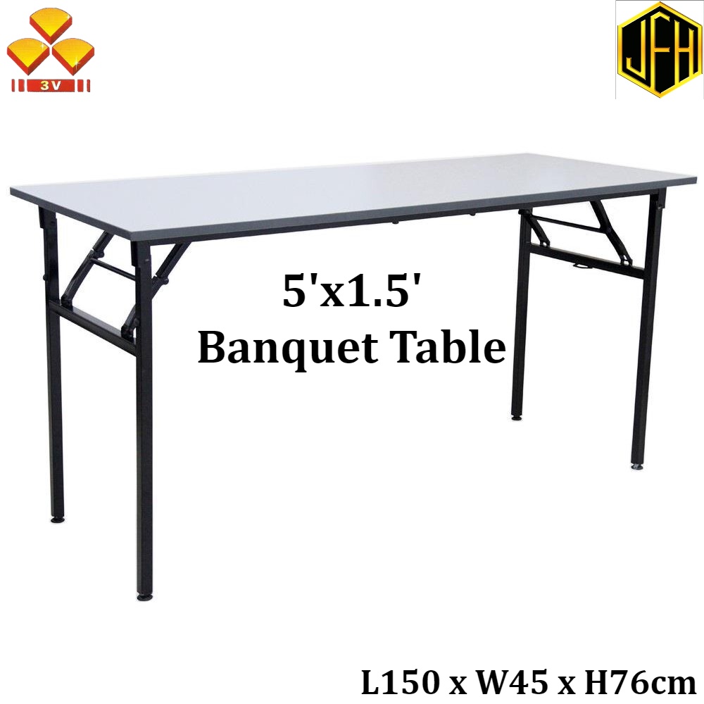 JFH 3V 1.5x5 Feet Heavy Duty Laminated Wood Top Banquet Table Folding ...