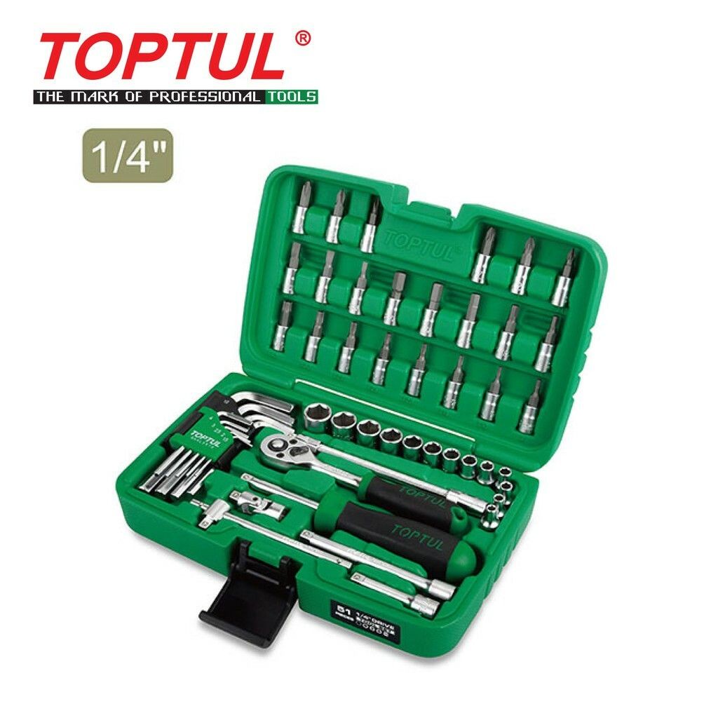 TOPTUL 51PCS 1/4" DR. Flank Socket & Hex Key Wrench Set Professional ...