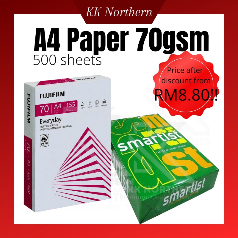 Fujifilm / Smartist A4 Paper 70Gsm 500 Sheet Photocopy Copy Paper / Kertas A4 / Kertas Putih ...
