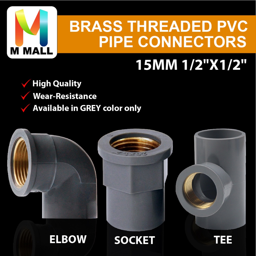 M MALL 15MM 1/2" Brass Threaded PVC PT GREY Fitting Water Pipe Connectors Elbow Socket Tee ...