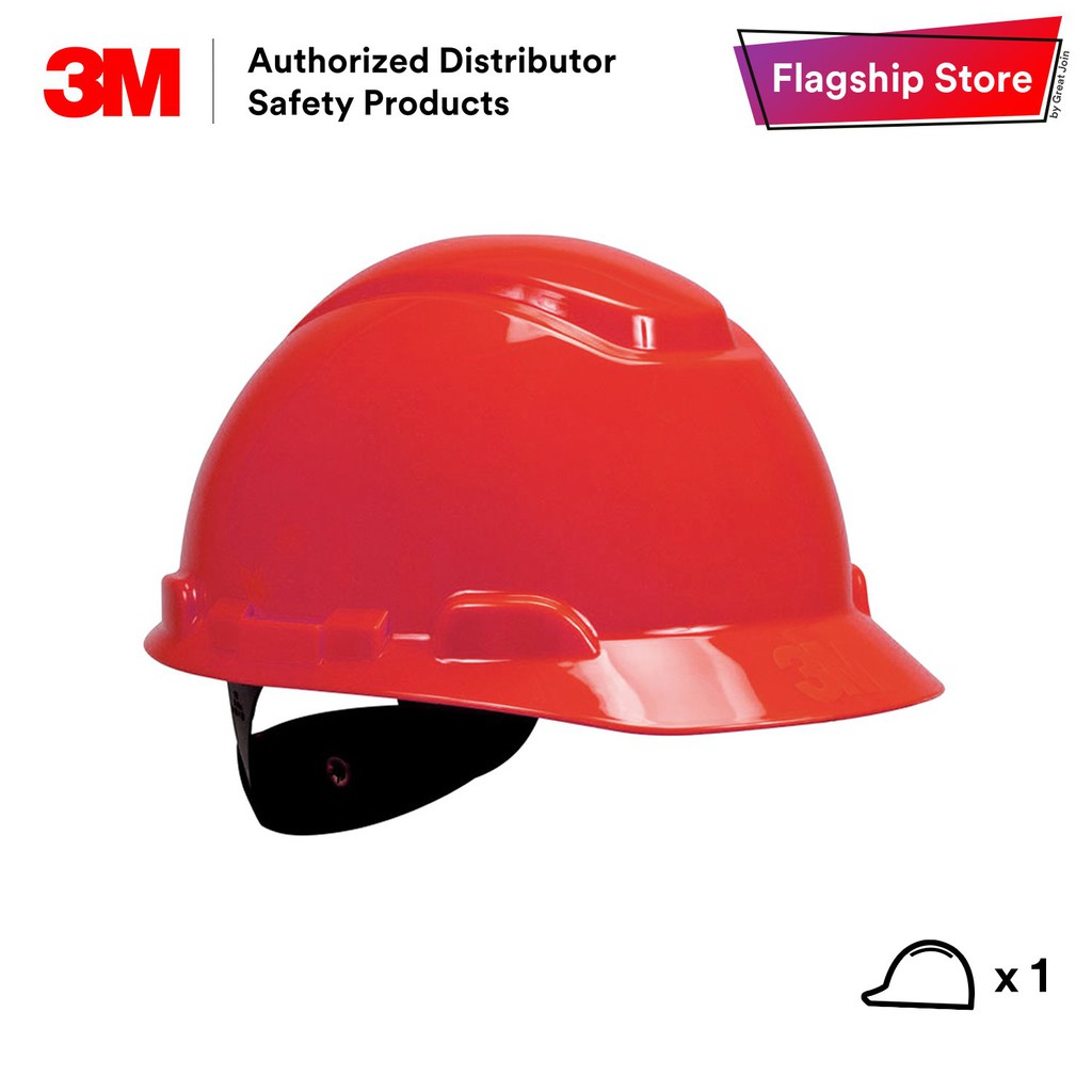 3M H-705R Red Colour Safety Helmet/ 4-Point Suspension Ratchet Type ...