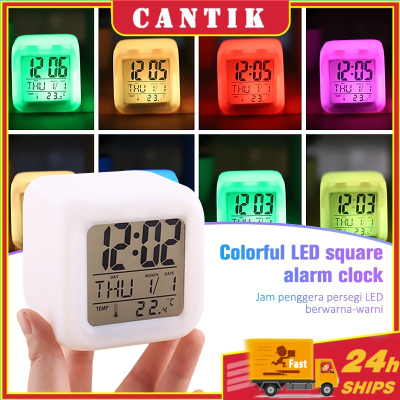 🔥【ready stock】🔥7 Color Change Square Digital Alarm Clock Color Change ...