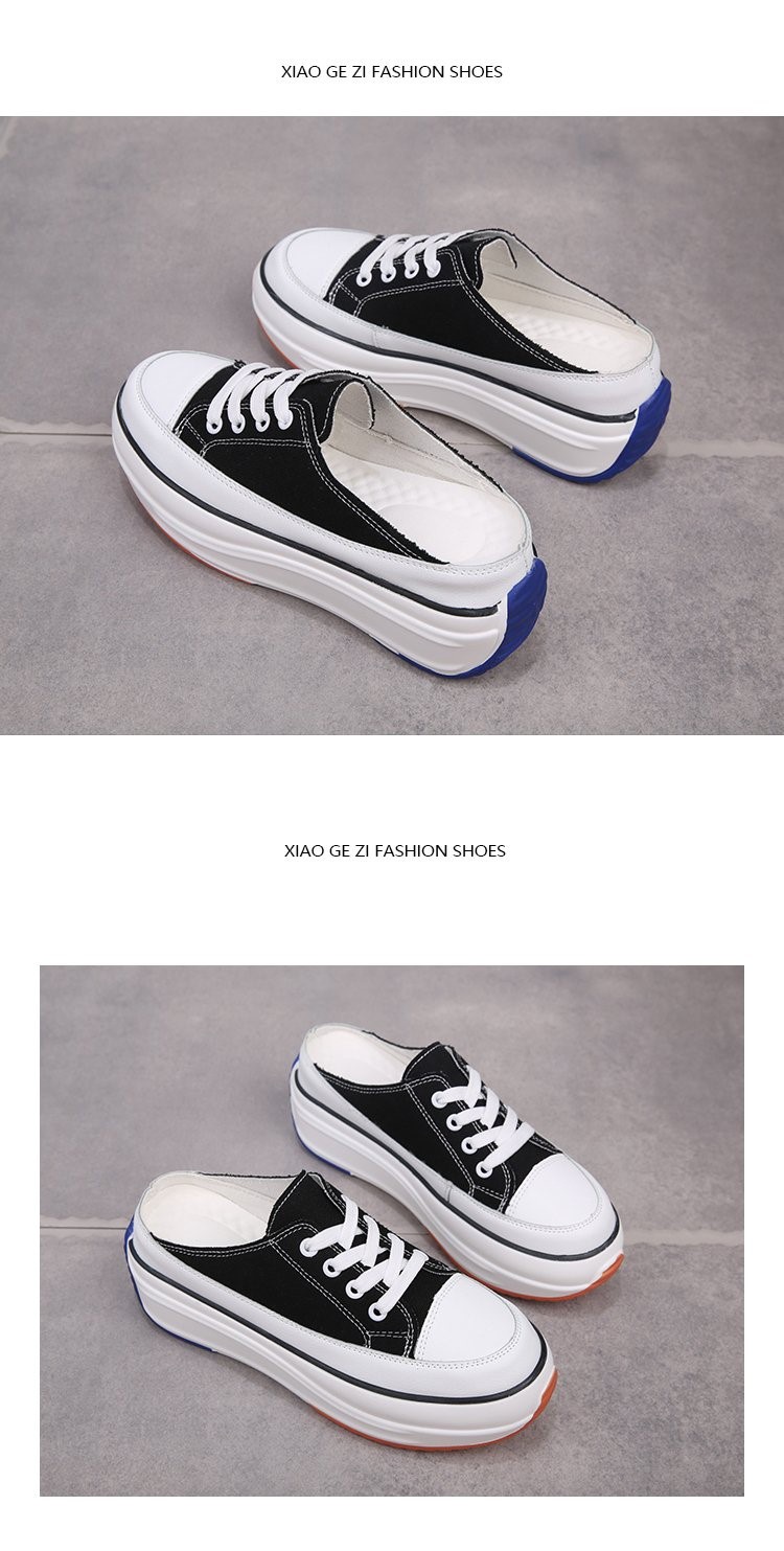 Korean Style Canvas Half Slippers Women's Baotou Thick-Soled ...