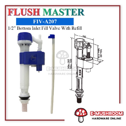 Flushmaster 1/2" Bottom Inlet Fill Valve With Refill | Shopee Malaysia