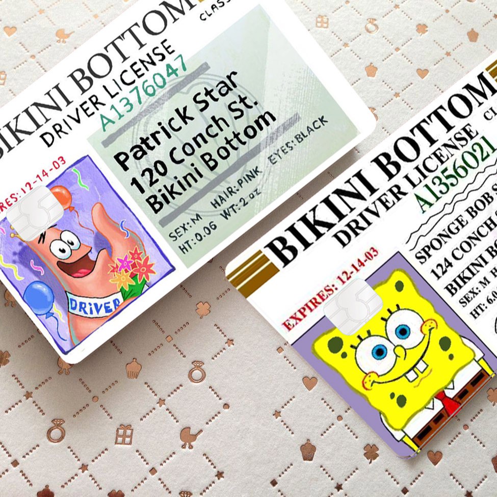 [CARD Sticker] SPONGEBOB/PATRICK DRIVER LICENSE Cover Skin ATM/Debit ...