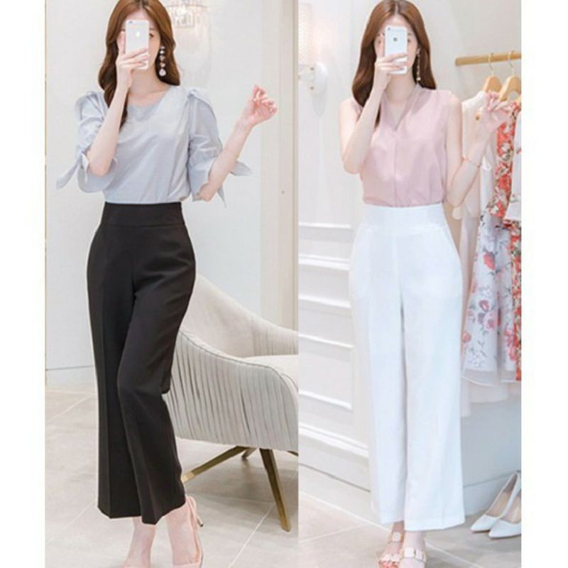 Very flattering rib-lock wide-leg pants | Shopee Malaysia
