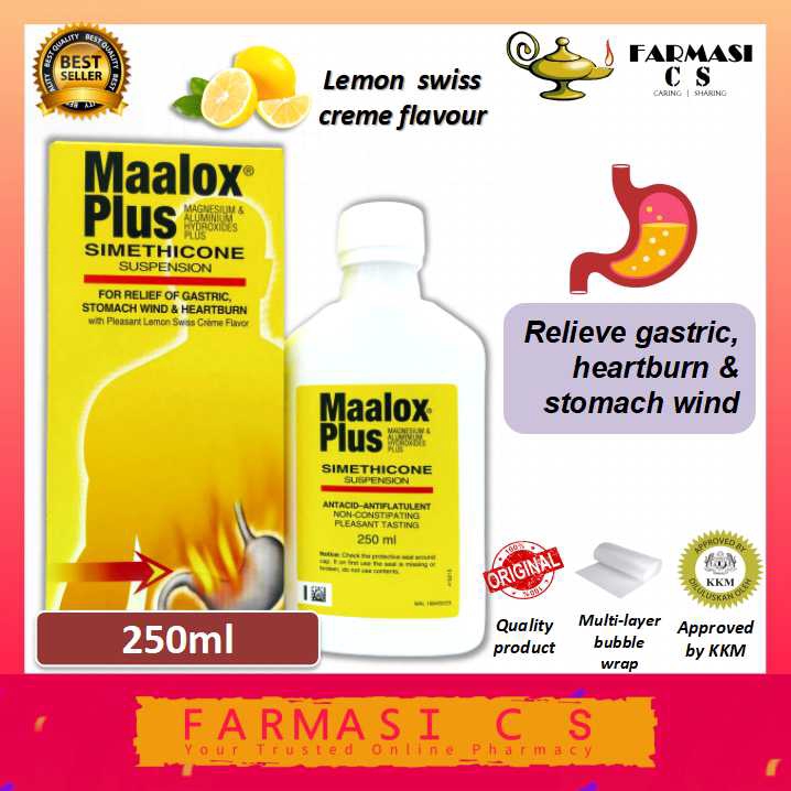 Maalox Plus Simethicone Suspension 250ml (Lemon Swiss Creme Flavour ...