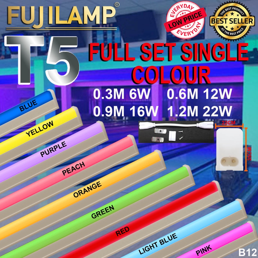 [Local Seller] LED T5 Fitting Fullset 1 Colour 6W/12W/16W/22W (Blue ...