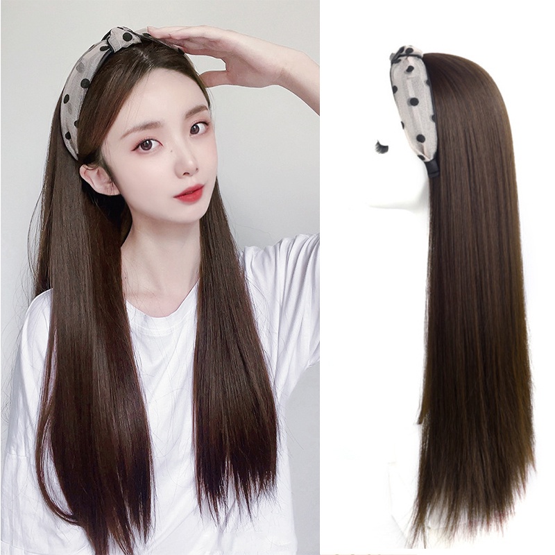 rambut palsu perempuan Woman Wig Long Straight Hair Wavy Curly Wig ...