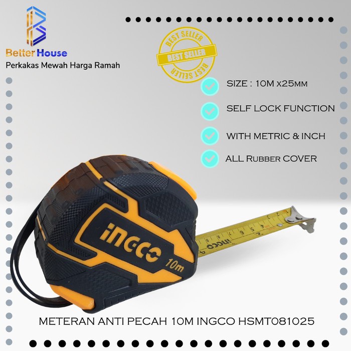 Rubber METER Auto Stop Anti Shatter 10 Meters INGCO HSMT081025 Flex ...