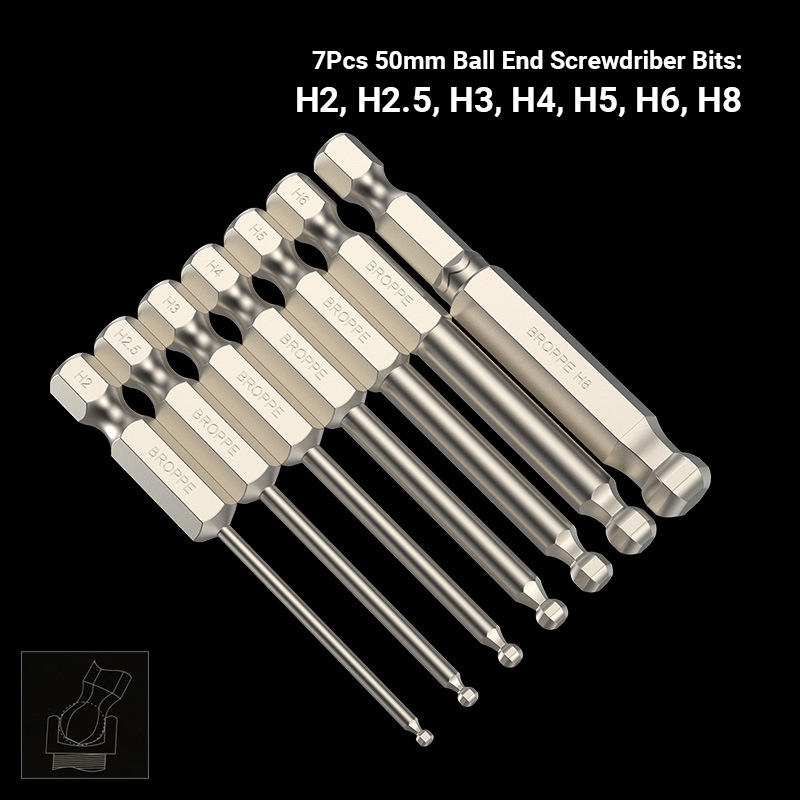 Ball End Metric Hex Key Screwdriver Bits 2/2.5/3/4/5/6/8mm, Magnetic 1 ...