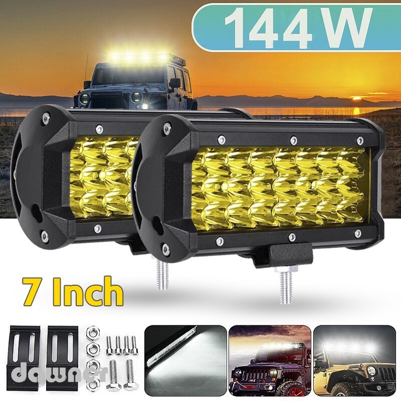 7 Inches Car Yellow Led Work Light Bar 7 Inches 144W Fog Lamp Off-road ...