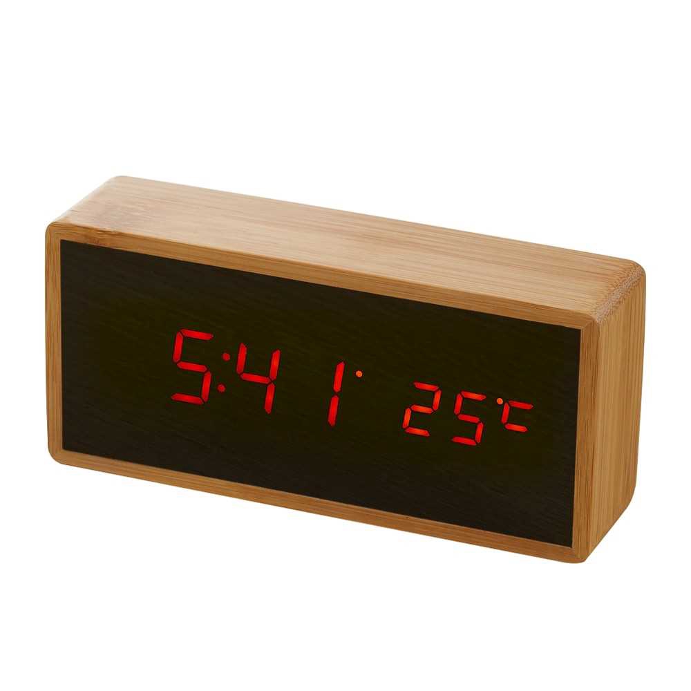 Digital LED Bamboo Alarm Clock Wooden Rectangle Clock Multifunctional ...