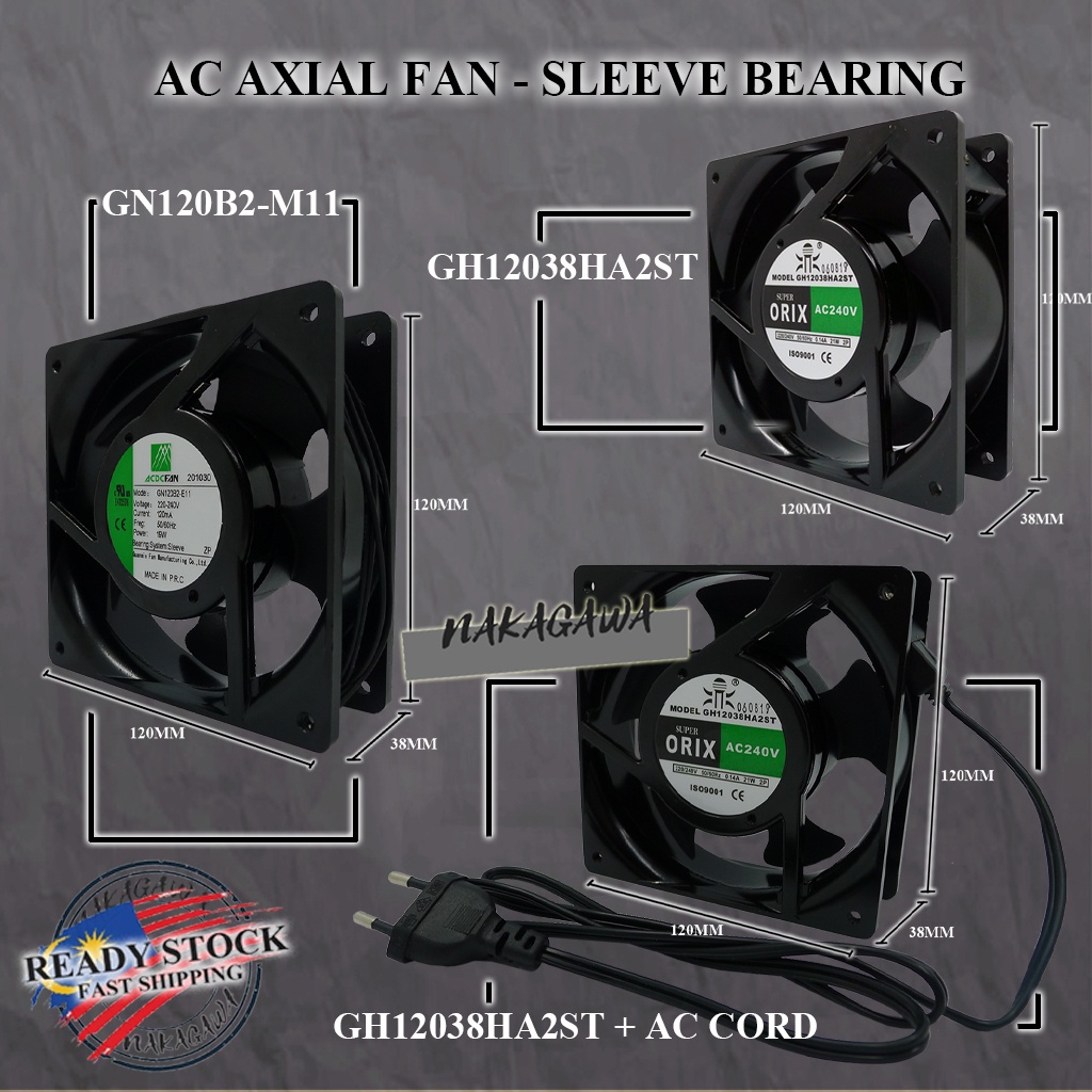240VAC AC AXIAL FAN / COOLING BLOWER SLEEVE BEARING 120*120*38MM - GN120B2-M11 / GN120B2-M12 ...