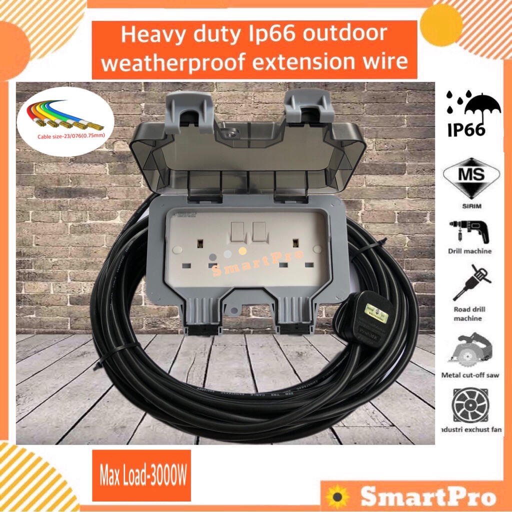 (SIRIM) Heavy Duty IP66 Weatherproof Waterproof Extension Trailing ...