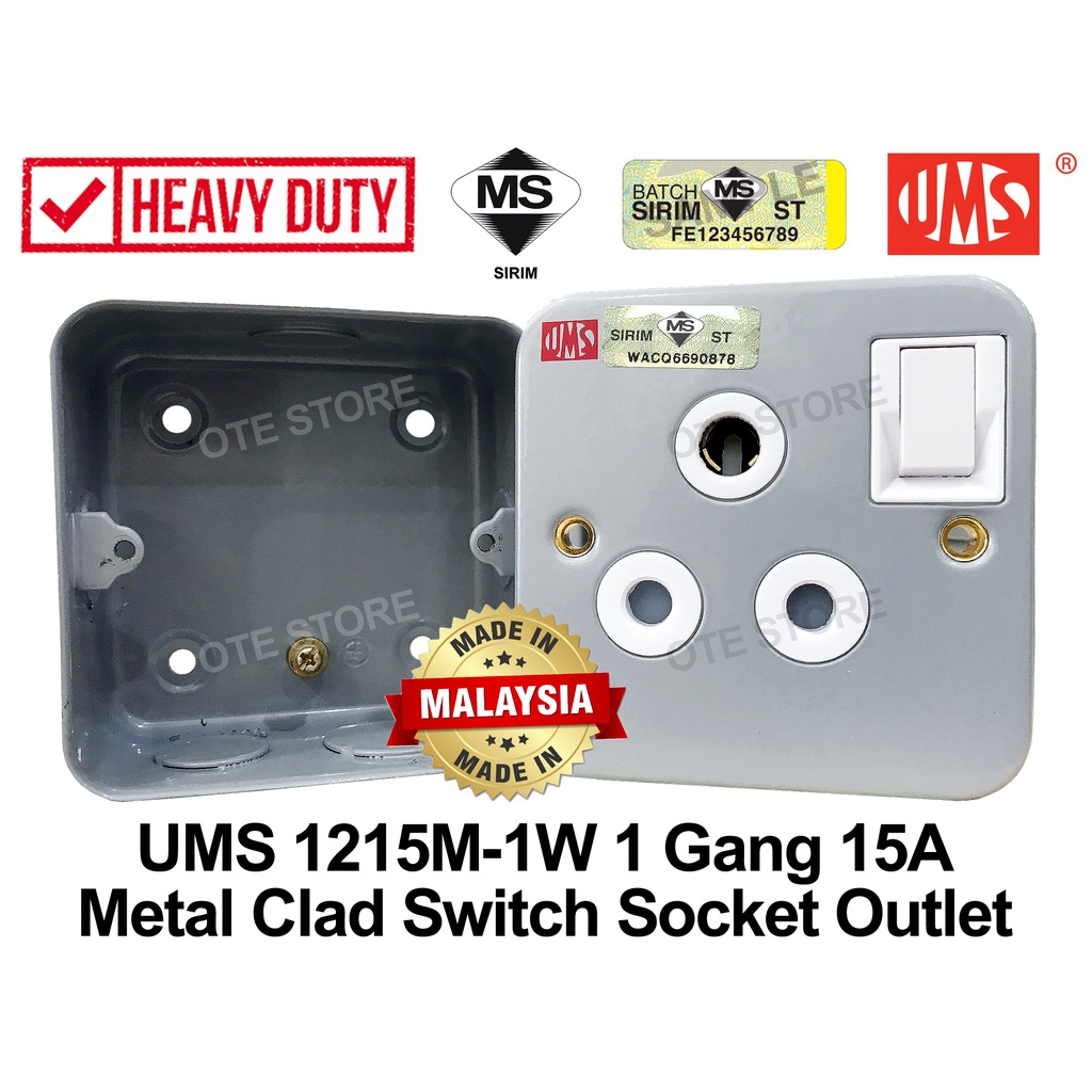UMS 1215M 1 Gang 15A Metal Clad Switch Socket Outlet (sirim) | Shopee ...